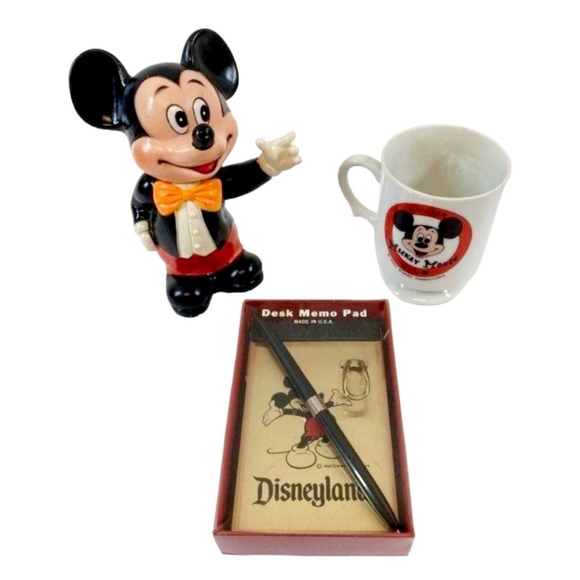 Disney | Dining | Vintage Mickey Mouse Club Cup Bank Desk Memo Pad Pen ...